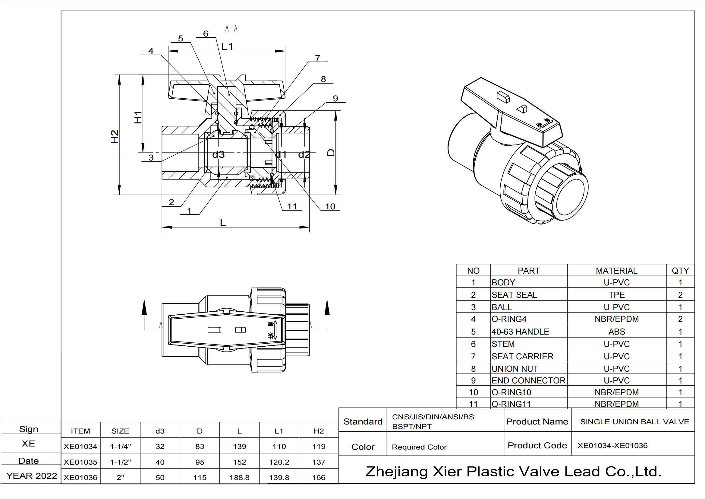 China Plastic UPVC SINGLE UNION BALL VALVE Manufacturers,Factory